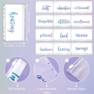 12 Pieces Categories Binder Pockets A6 Size 6 Holes Binder C