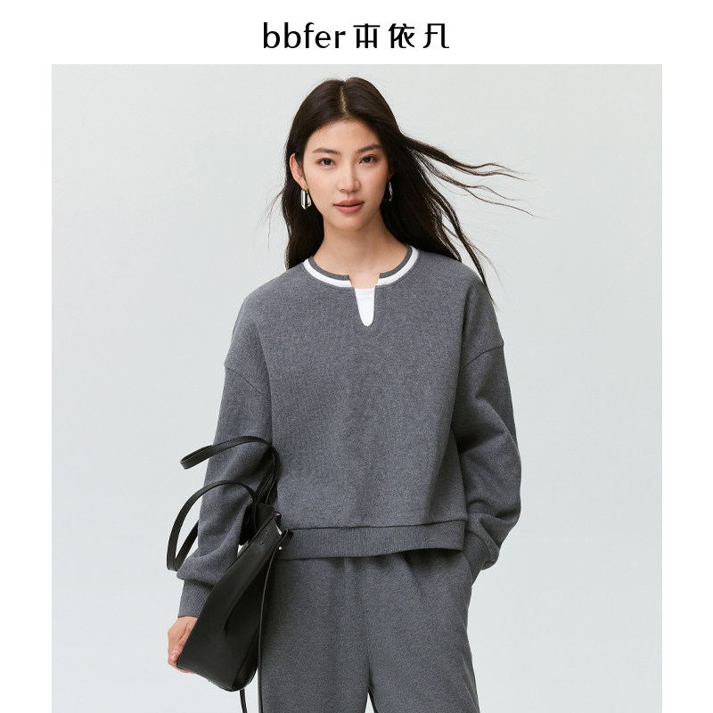 bbfer本依凡24年秋无帽卫衣女圆领套头运动宽松显瘦上衣STSWY0189
