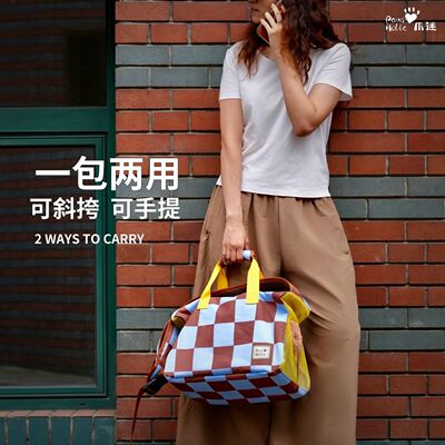 PawsHolic爪迷斜跨手提宠物背包网格单肩包透气百搭宠物出行猫包
