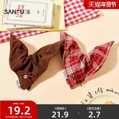 三福氛围红方巾发束单个 休闲时尚气质发饰配饰头饰发圈849840