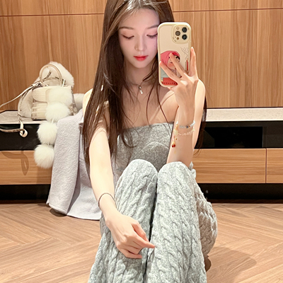 11.11Winema晓雪 4th reck1es* 灰色麻花纹 针织抹胸阔腿裤套装