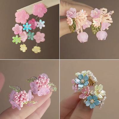 银针彩色串珠花朵耳钉多巴胺甜美