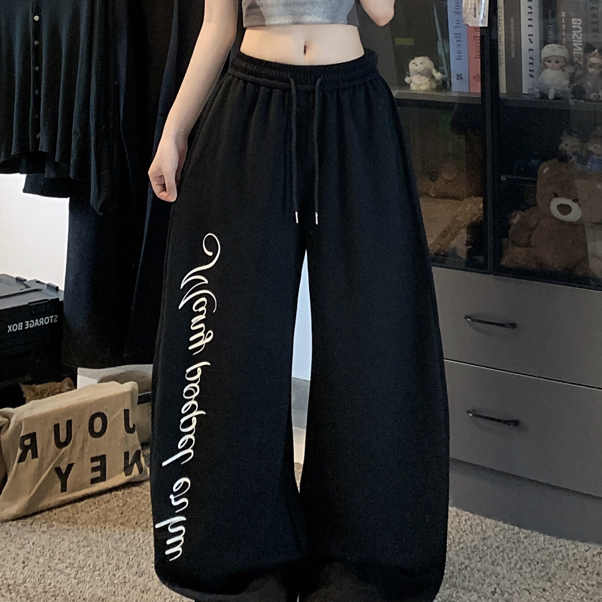 实拍爵士舞休闲卫裤女宽松显瘦运动裤垂感舒适阔腿裤束脚