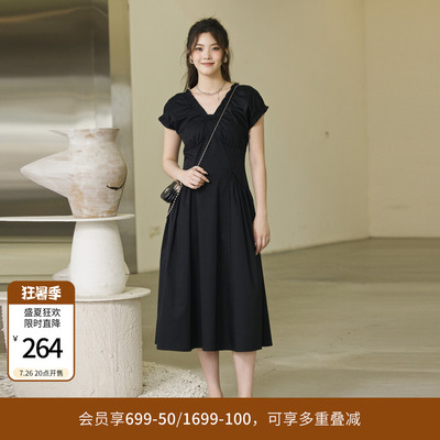 婉甸夏季黑色短袖连衣裙1242N07RS2