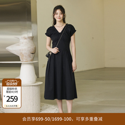 婉甸夏季黑色短袖连衣裙1242N07RS2