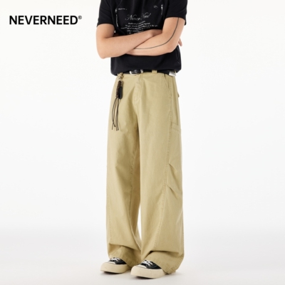 NEVERNEED美式伞兵阔腿休闲裤男