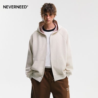 NEVERNEED双面穿格子卫衣男女潮