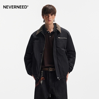 NEVERNEED撞色翻领棉衣男女秋冬