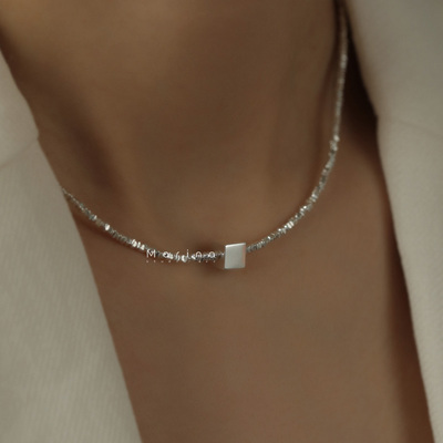 s925纯银小方糖纤细碎银子项链