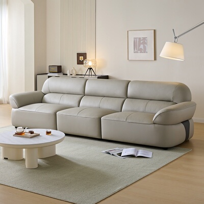 全友家居门店同款 时尚风 22962 头层真黄牛皮一字型直排皮艺沙发