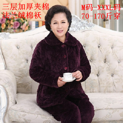 老人冬季加厚保暖睡衣女宽松大码
