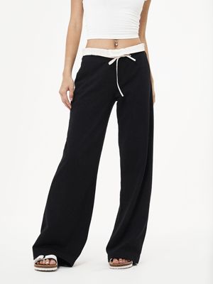 双腰头拼接设计感休闲直筒卫裤女