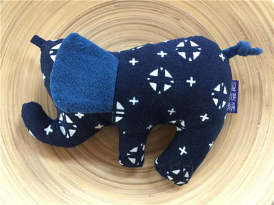 南通特产纯手工蓝麒麟蓝印花布blue calico如意吉祥大象挂件玩偶