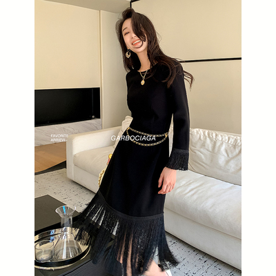 龙喜儿修身连衣裙高密精致流苏