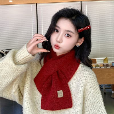 红色围巾女款秋冬保暖小围脖护颈