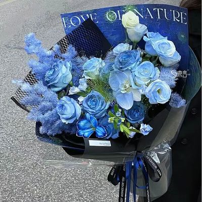 油画星空系列包装纸花束材料