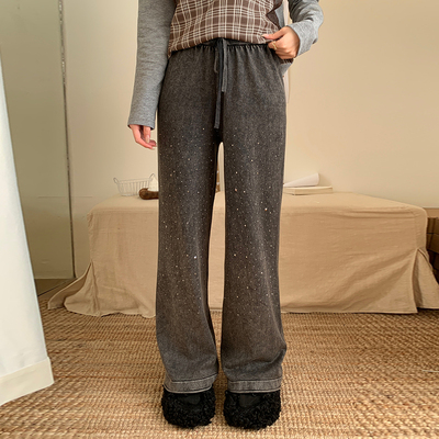 Ciobbur休闲裤女宽松钉珠烫钻洗