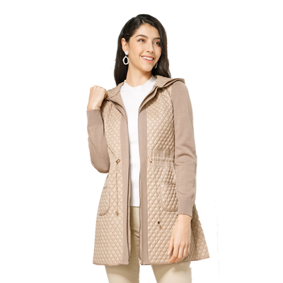 玫而美品牌简约驼色薄女秋冬棉服