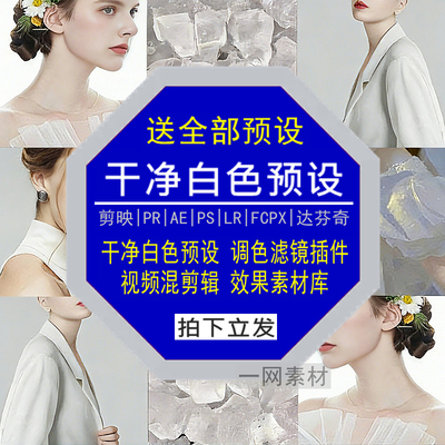 干净白色预设PS滤镜PR调色LR剪映FCPX达芬奇LUT插件剪辑视频素材