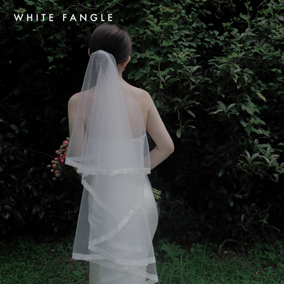 橙花新娘双层复古森系通透头纱