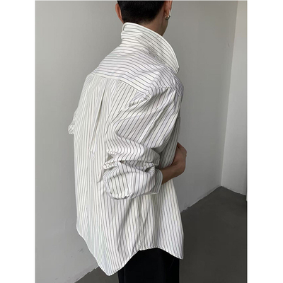 韩版日常宽松休闲条纹衬衫设计慵懒风百搭长袖衬衣男女款春秋新款