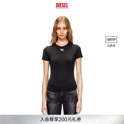 [经典]DIESEL女士OVAL D黑色粉色修身短袖T恤A199170AHQH