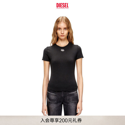 [经典]DIESEL女士OVAL D黑色粉色修身短袖T恤A199170AHQH