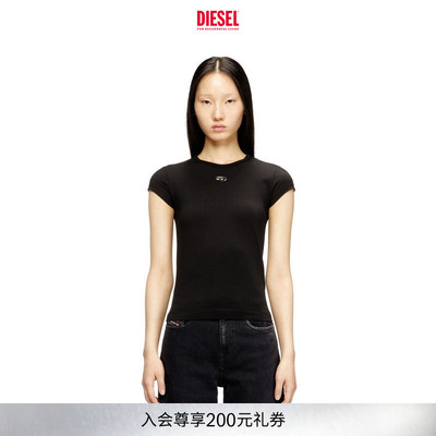 [经典]DIESEL女士OVAL D镂空黑色白色短袖T恤A199120AFAA