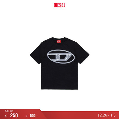 [折扣]DIESEL男童OVAL D黑色棕色绿色短袖T恤J02477KYAUN