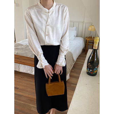 新中式盘扣设计感 暗纹提花缎面衬衫早春新款ZY1581 强明女装