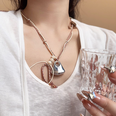 银色金属锁编织绳项链长款毛衣链