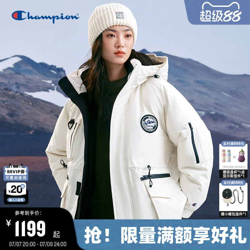 Champion冠军连帽羽绒服女冬季新款潮牌派克服女加厚外套保暖秋季