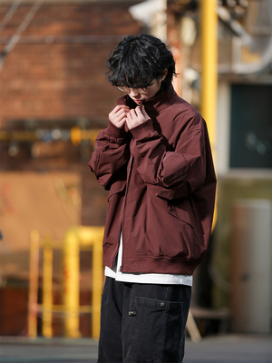 弎狸 TIP  春秋日系复古工装夹克男女美式立领飞行员外套棒球服潮