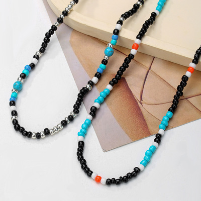 Rice bead turquoise beaded necklace cross border跨境男士项链