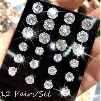 European American Crystal 12-Pair Earrings Set跨境耳钉套装女