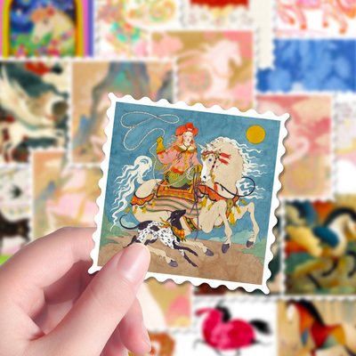 108贴新款艺术马邮票贴纸精美敦煌艺术国风小马diy创意装饰手账贴