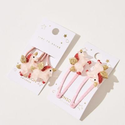 英国圣诞儿童发夹Monsoon Children可爱橘粉色独角兽彩虹边夹