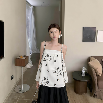 夏季法式复古刺绣百搭无袖背心女