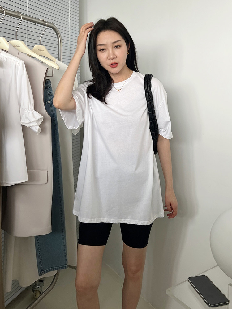 widelia陈姬儿韩版慵懒风短袖T恤宽松中长款ins打底上衣9186