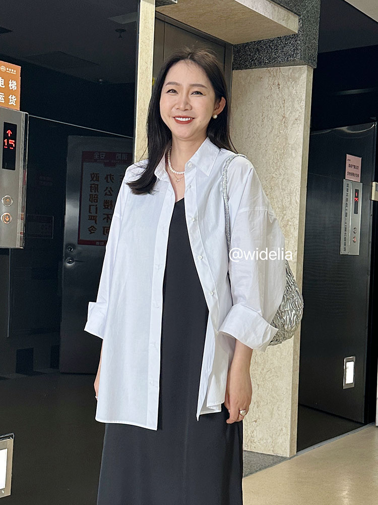 widelia陈姬儿春夏韩版叠穿粉色衬衫女垂感休闲长袖衬衣上衣7125