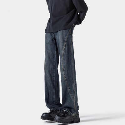 美式复古vibe拼接牛仔裤男