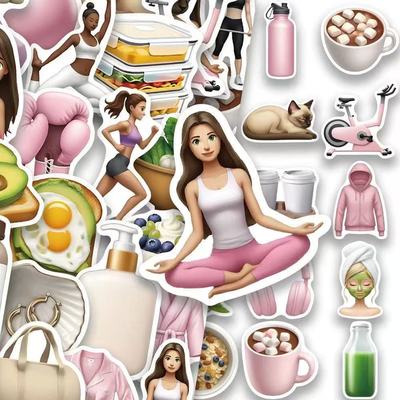 100张美式女孩emoji表情包贴纸防水装饰手账diy墙面笔记本书籍贴