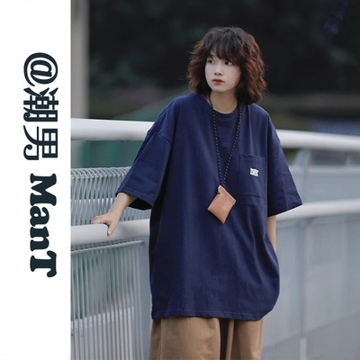 口袋五分袖T恤潮牌日系青少年