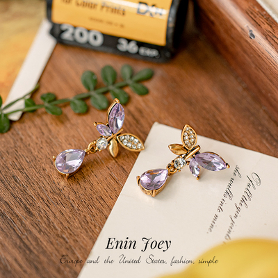 EninJoey莱茵石s925银针蝴蝶耳钉