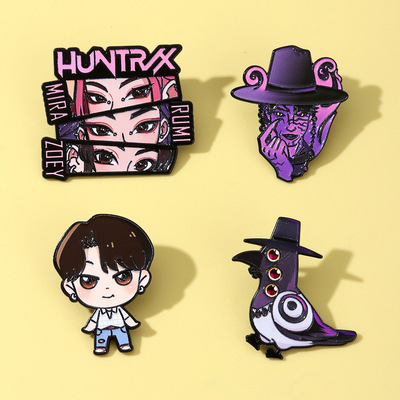 跨境可爱卡通K-POP猎魔女团金属徽章动画人HUNTR/X动漫徽章pin小