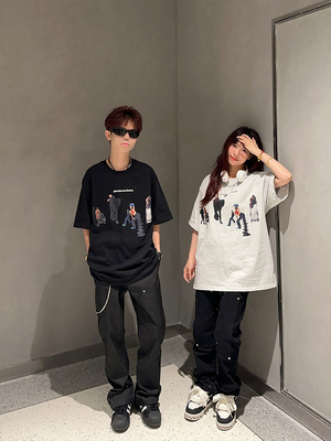 美式高街幻影人像短袖T恤男女