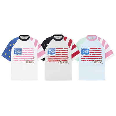 美式撞色插肩袖短袖T恤