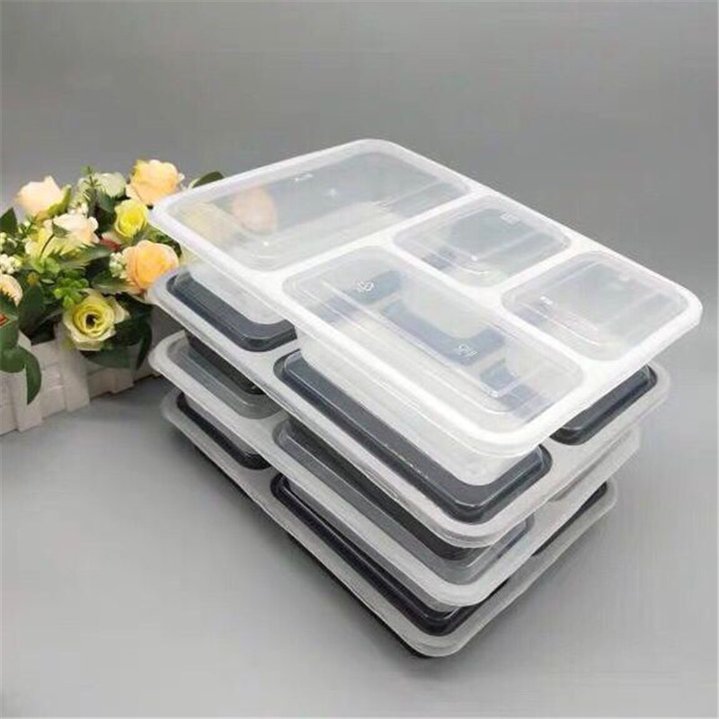 网红新款大四格塑料一次性餐盒分格打包盒长方形外卖多格便当饭盒