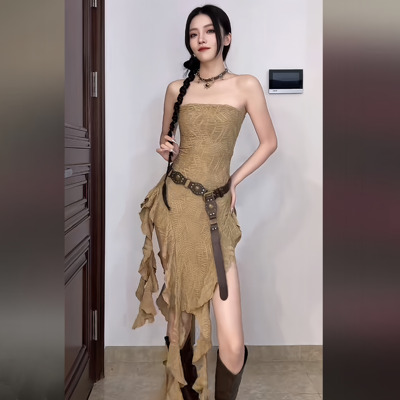 异域风情夏季无袖辣妹不规则