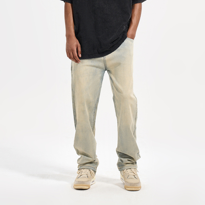 YORAINBOW 美式高街宽松直筒微弹牛仔裤男松紧腰宽松休闲百搭情侣